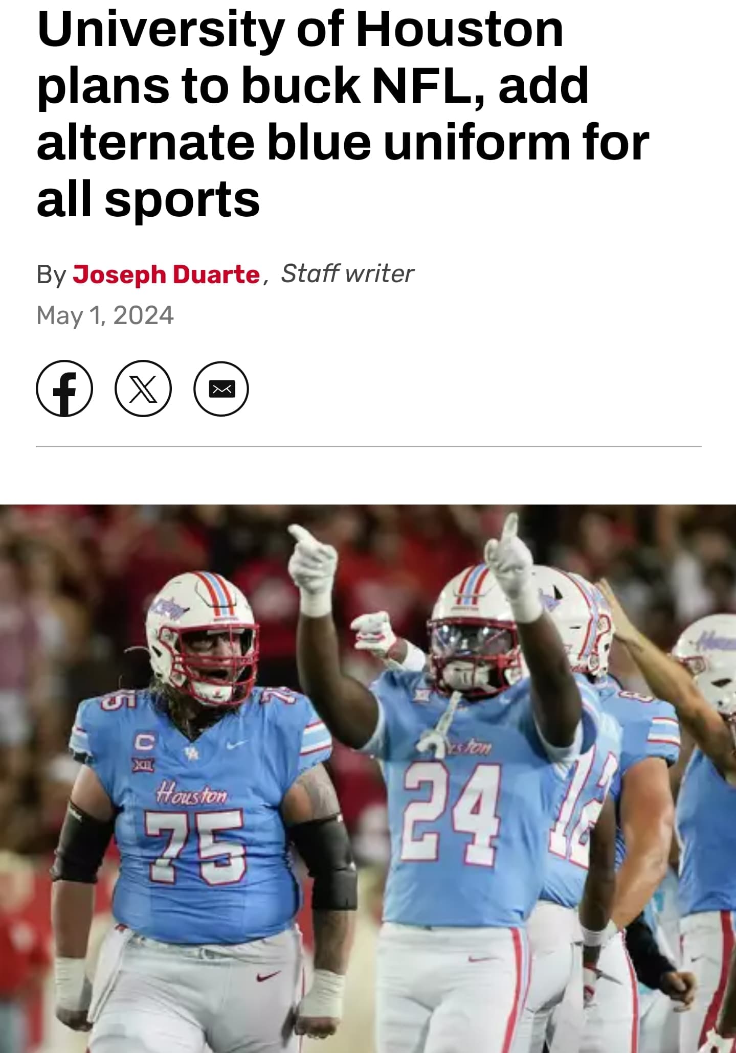 UH football will Resume wearing Luv ya Houston blue uniform - Cougar ...