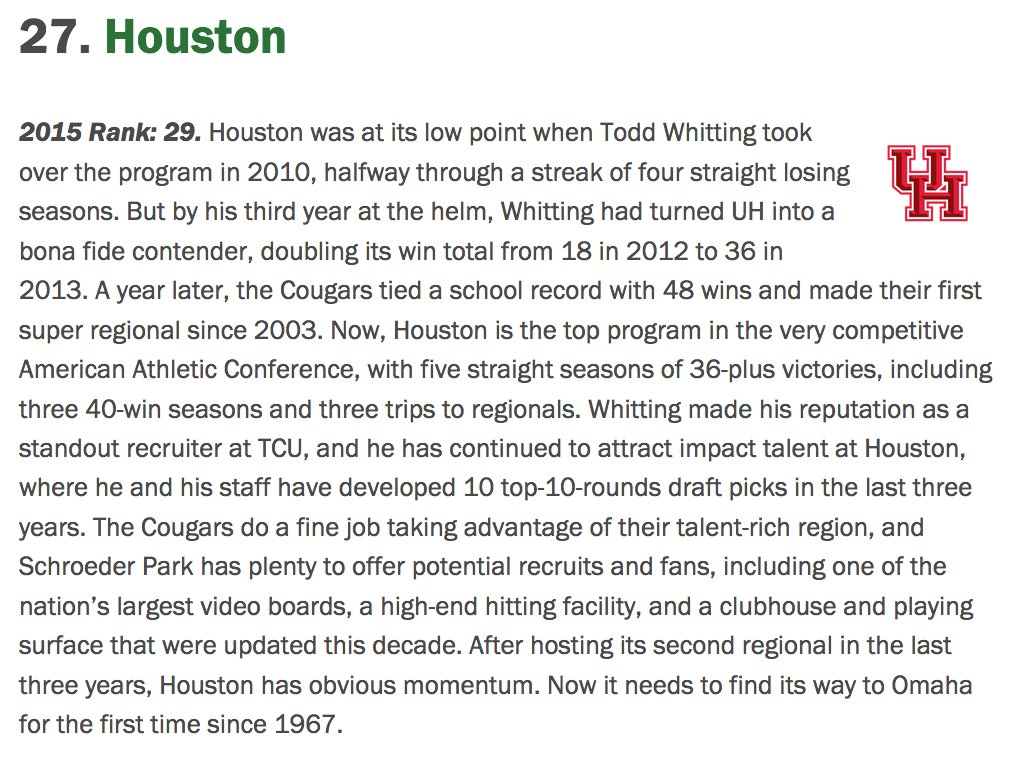 D1Baseball ranks the Coogs 27th - Baseball - CoogFans - Houston Cougar ...